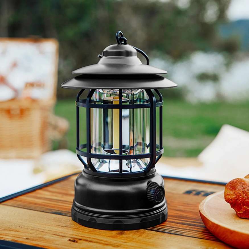 LightMate Rechargeable Camping Lantern – Vintage-Style LED with Dimmab